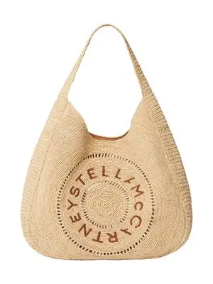 Stella McCartney Large Logo Crochet Raffia Hobo Bag - Beige