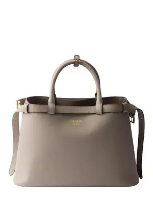 Prada Buckle Medium Leather Handbag - Grey