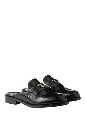 Prada Brushed Leather Mules - Black
