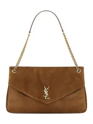 Saint Laurent Calypso Large Shoulder Bag - Warm Caramel Cognac Suede/gold