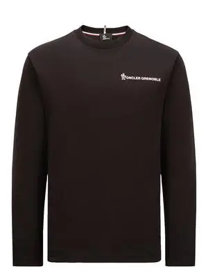 Moncler Logo Long Sleeve Cotton T-shirt - Black