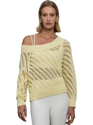 Carbon38 Open Knit Off Shoulder Sweater - Yellow