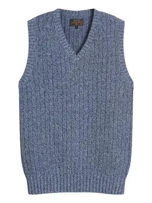 BEAMS Cotton Linen Cable Vest - Navy