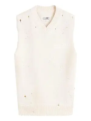 MAISON MARGIELA Numbers Print Distressed Vest - Cream
