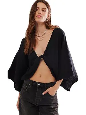 Free People Free People Linen Twist Front Crop Pullover Black