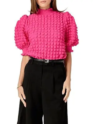 English Factory Textured Mock Neck Blouse - Pink