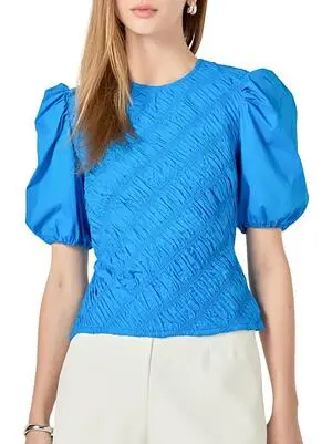 English Factory Asymmetrical Smocked Top - Sapphire Blue
