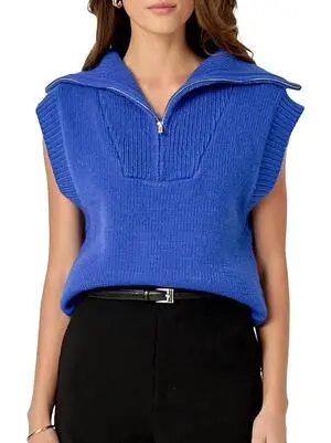 English Factory Zip Mock Neck Vest - Royal Blue