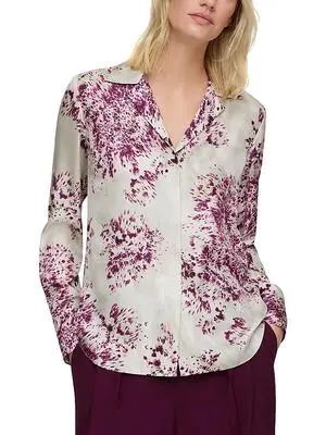 Lafayette 148 New York Notch Collar Silk Top - Violet Ash