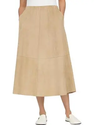 Lafayette 148 New York Pull On Midi Suede Skirt - Clay