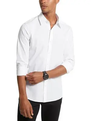 Michael Kors Cotton Stretch Classic Fit Button Down Shirt - White