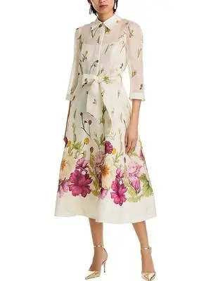 Rickie Freeman For Teri Jon Silk And Linen Floral Dress - Ivory Multi