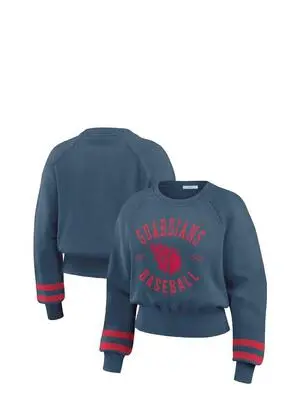 WEAR BY ERIN ANDREWS Cleveland Guardians Vintage Washed Cropped Pullover Sweatshirt - Navy