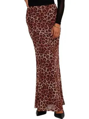 PETAL & PUP Printed Mesh Maxi Skirt - Leopard