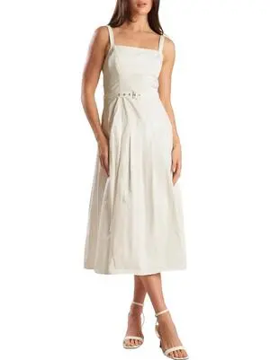FREEMARKET Square Neck Belted Cotton Midi Dress - White
