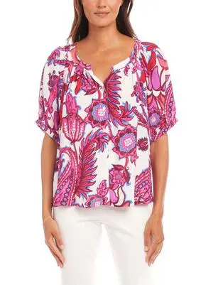 Karen Kane Print Peasant Top - Pink Multi