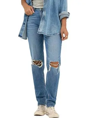 LEEM 90s Ripped Tapered Straight Leg Jeans - Rolling Waves