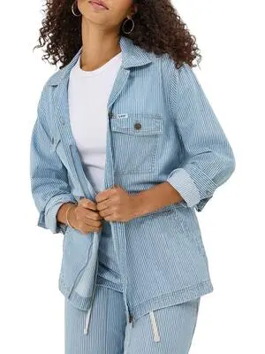 LEEM Military Oversize Stripe Denim Jacket - Mid Railroad