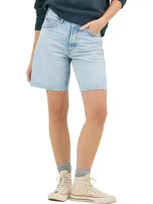 LEEM Slouch Raw Hem Denim Bermuda Shorts - Hint Of Rain