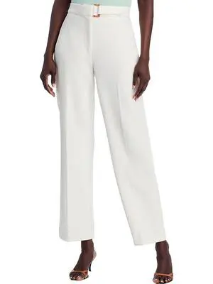 T Tahari Buckle Detail Wide Leg Pants - White Star