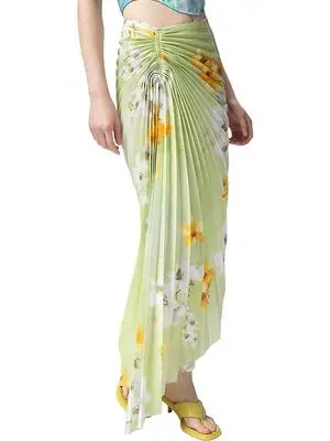 Pinko Ghiandaia Floral Pleated Asymmetric Skirt - Multi Green Yellow