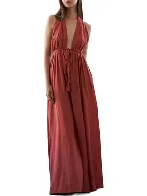 FREEMARKET Open Back Halter Maxi Dress - Rust