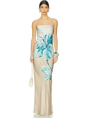 Rococo Sand Strapless Maxi Dress - Beige Blue