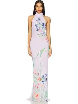 SAU LEE Gillian Halterneck Dress - Lavender Multi