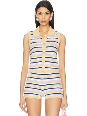LOVERS AND FRIENDS Striped Crochet Polo Top - Tan