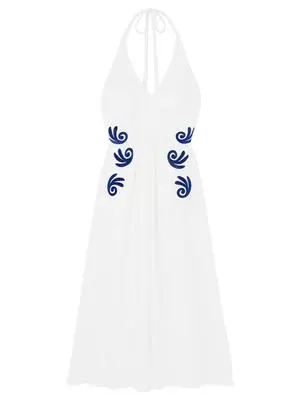 Themis Z Leucothea Flocked Halterneck Midi Dress - White