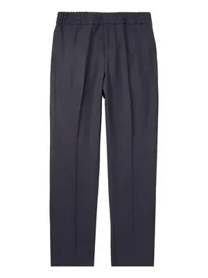 Zegna Straight-Leg Linen-Twill Trousers Navy