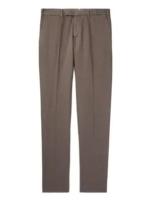 Zegna Slim-fit Tapered Cotton And Linen-blend Twill Trousers - Brown