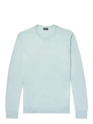 Zegna Mulberry Silk, Cashmere And Linen-blend Sweater - Blue