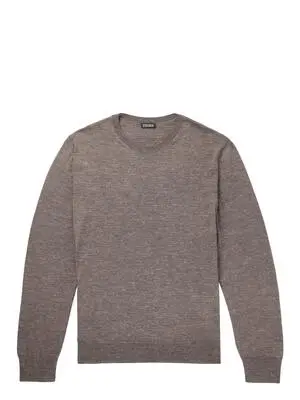 Zegna Mulberry Silk, Cashmere And Linen-Blend Sweater Brown
