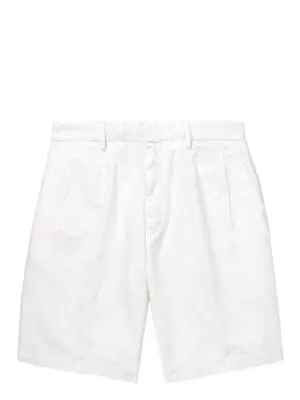 Zegna Straight-leg Pleated Cotton And Linen-blend Twill Shorts - White
