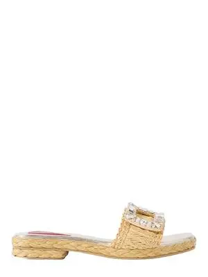 ROGER VIVIER 25 Crystal-Embellished Raffia Sandals Sand
