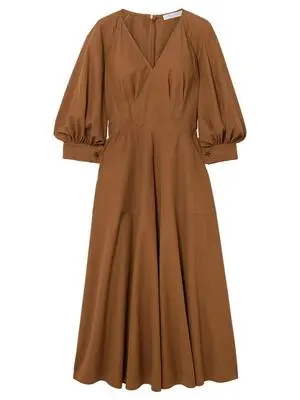 Max Mara Pedaggi Paneled Cotton Midi Dress - Brown