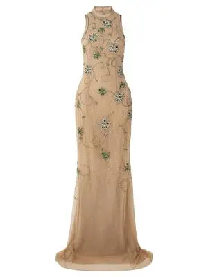 GEORGES HOBEIKA Bead And Crystal-embellished Gown - Neutrals