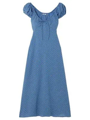 DÔEN Sofia Checked Organic Cotton-voile Midi Dress - Blue