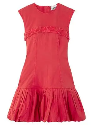 GANNI Ruffled Gathered Cotton-blend Mini Dress - Red