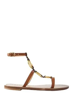 AMANU AMANU The Bazaruto Embellished Leather Sandals Tan