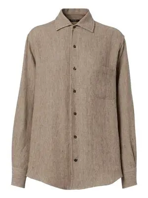 Loro Piana André Chevron Linen Crêpe Shirt - Brown