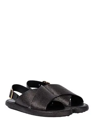 TOD'S Woven Leather-trimmed Sandals - Black