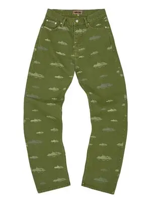 CORTEIZ Alcatraz Pattern Denim Jeans - Green