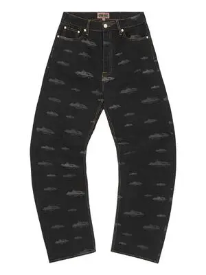 CORTEIZ Alcatraz Pattern Denim Jeans - Black