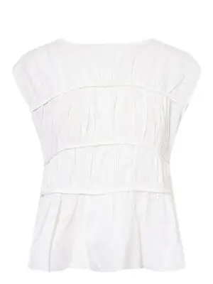 Dissh Linen-cotton Blend Top With Gathered Tiered Panels - White