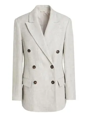 Brunello Cucinelli Double-breasted Herringbone Linen Blazer - Stone