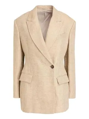 Brunello Cucinelli Double-breasted Linen Blazer With Bead Embellishments - Beige