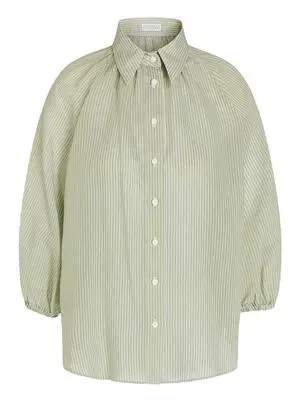Brunello Cucinelli Striped Cotton And Silk-blend Shirt - Sage Green
