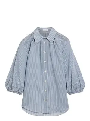 Brunello Cucinelli Brunello Cucinelli Striped Cotton And Silk-Blend Shirt Slate Blue